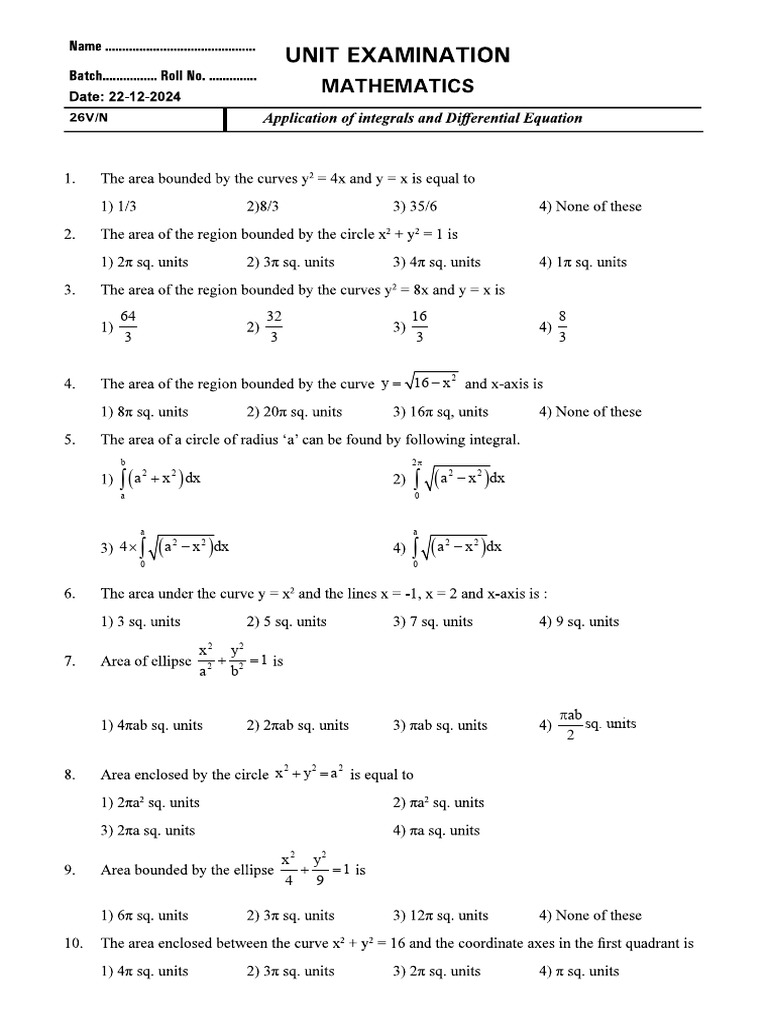 Tuition (Class XII) - Application of Integrals and Differential Equation - 22-12-24 | PDF