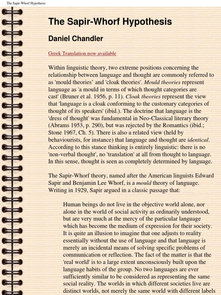 The Sapir-Whorf Hypothesis | PDF | Translations | Linguistics