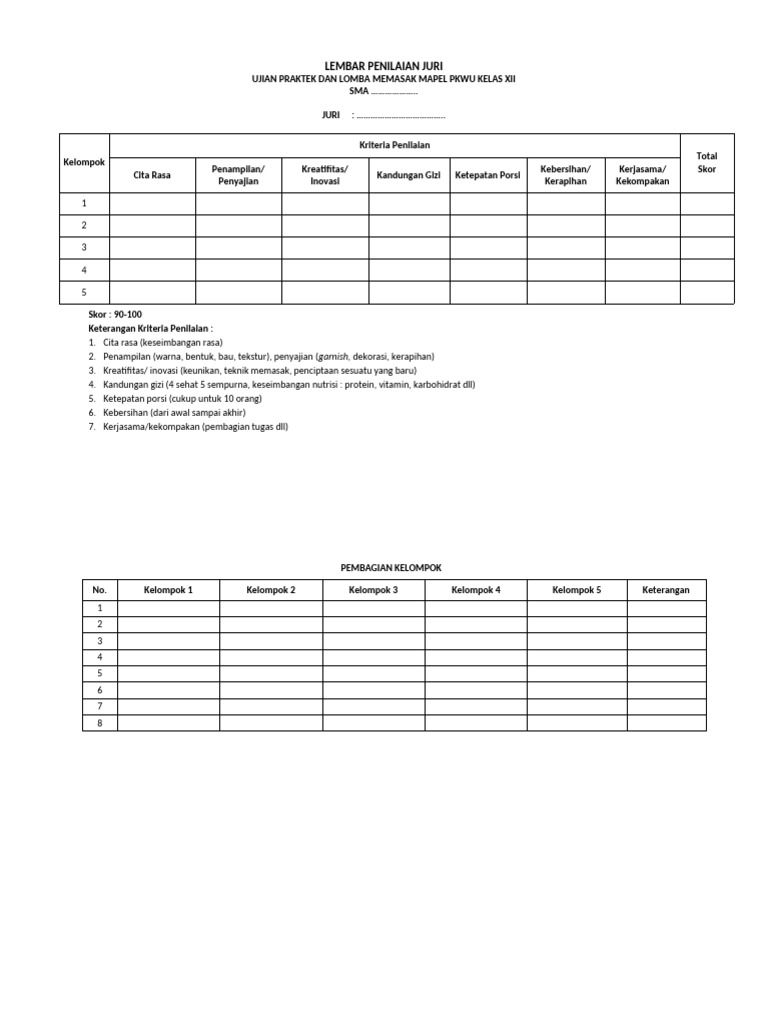 Lembar Penilaian Juri Lomba Masak | PDF