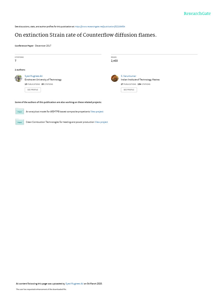 On Extinction Strain Rate of Counterflow Diffusion | PDF | Fluid ...