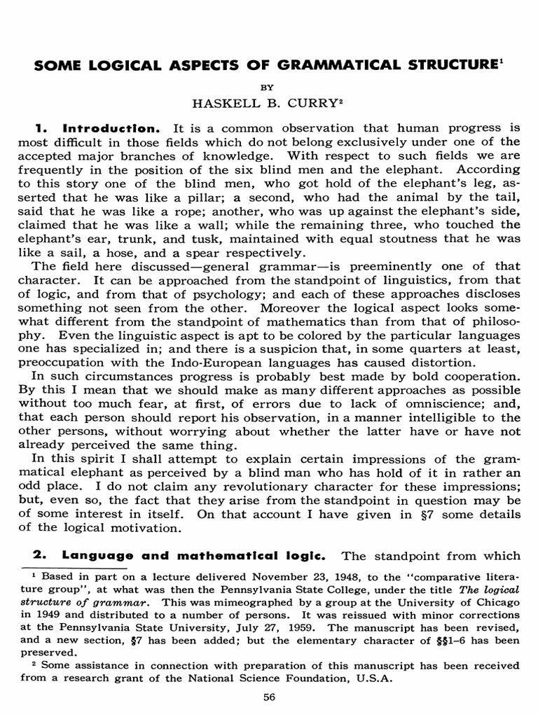 Curry H.B , Some logical aspects of grammatical structure | PDF