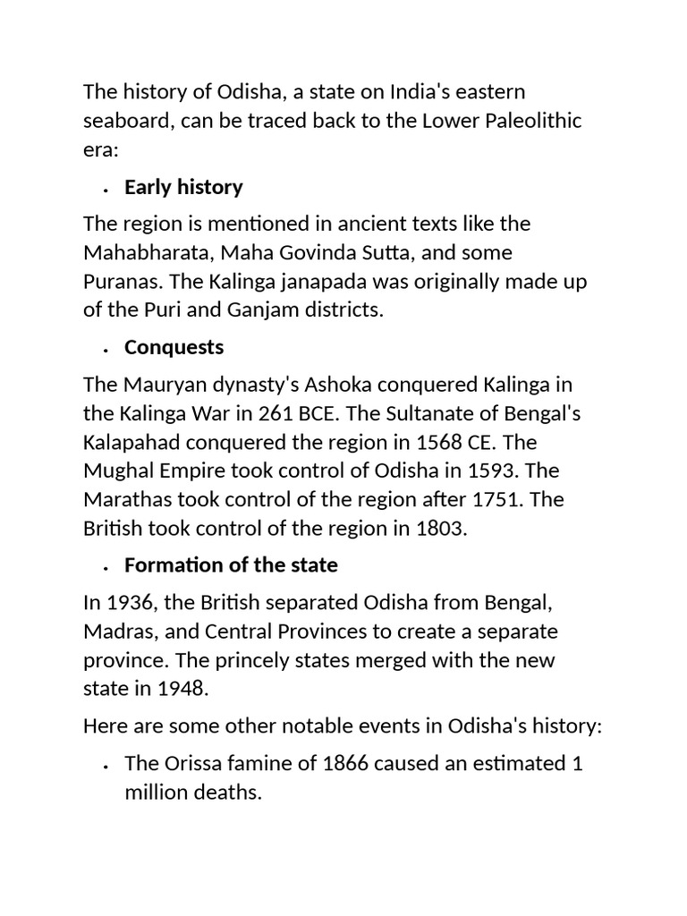 History of Odisha: From Kalinga to Statehood | PDF