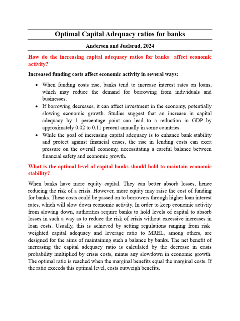 Optimal Capital Adequacy for Banks | PDF