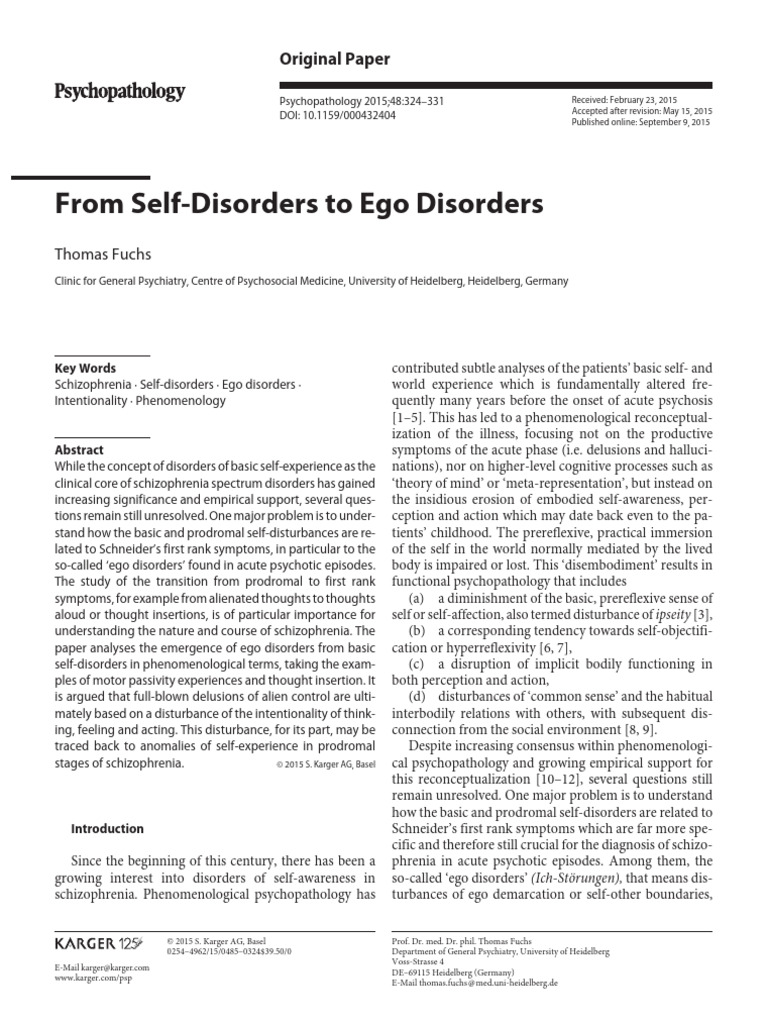From Self Disorders To Ego Disorders | PDF | Self Awareness | Thought
