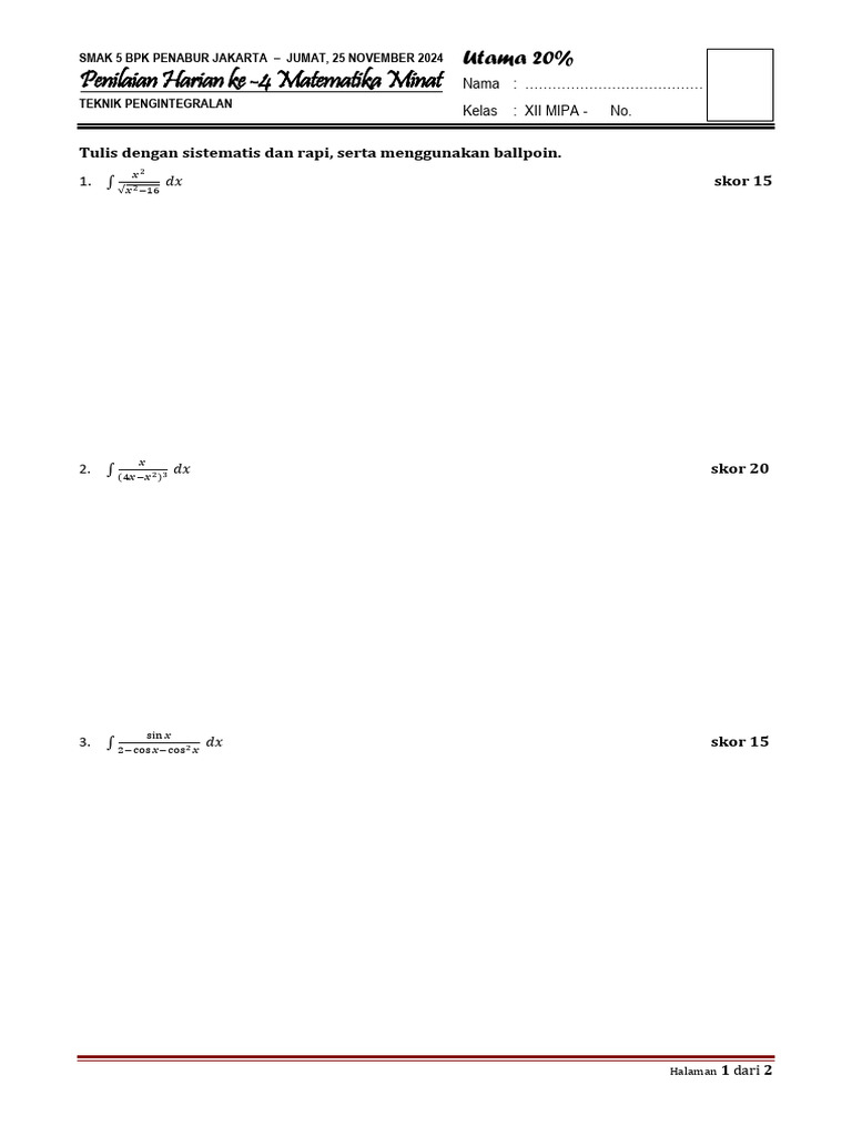 PH 4B Integral Fungsi Trigonometri 25 11 24 | PDF