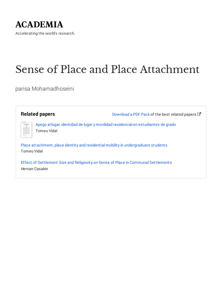 Sense of Place and Place Attachment Study | PDF | Attachment Theory ...