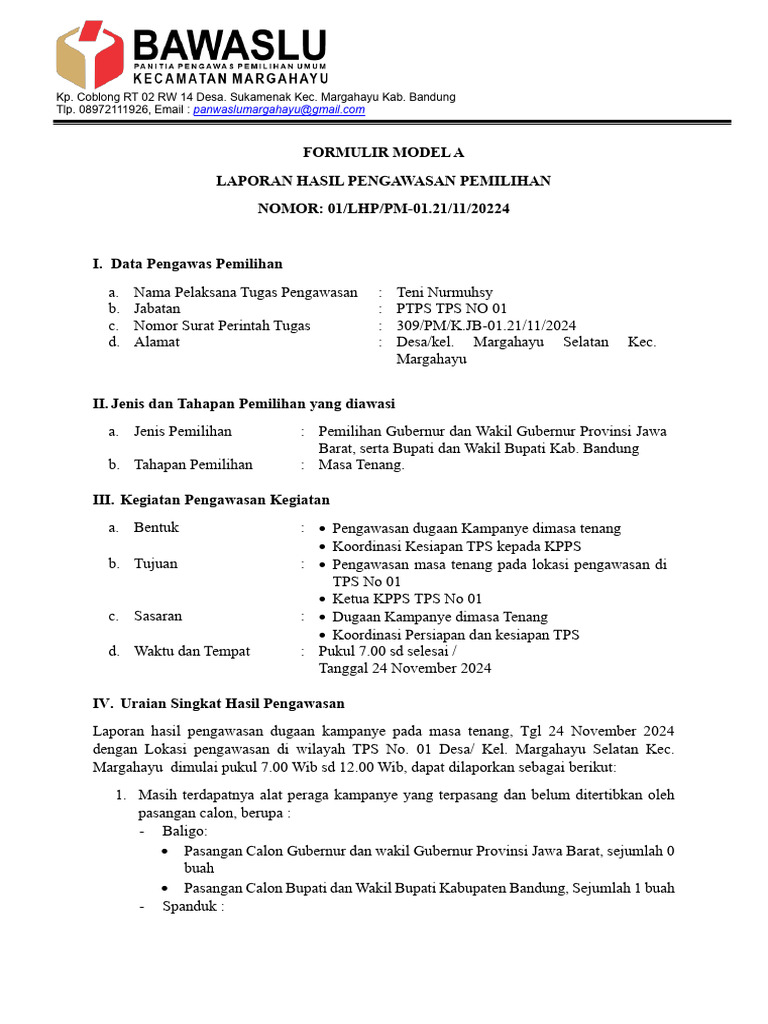 LHP Tps 01 Tahapan Yang Di Awasi | PDF