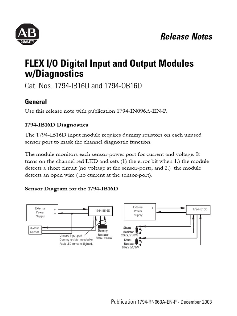 FLEX I/O Digital Input and Output Modules W/diagnostics: Release Notes ...