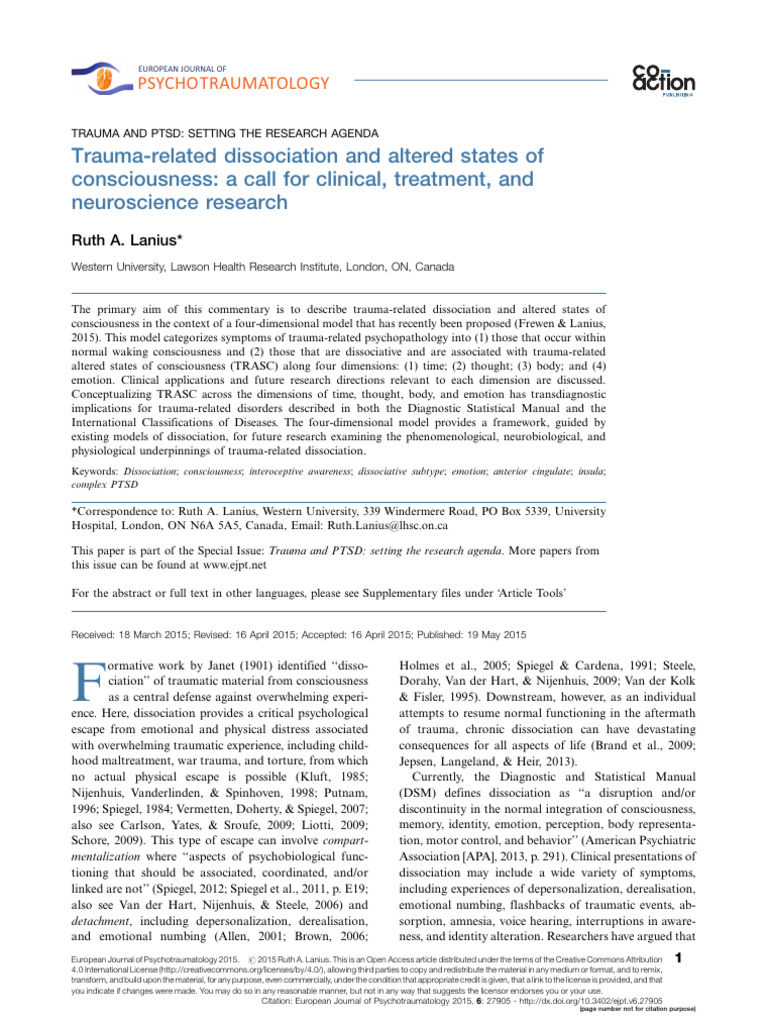 Lanius, Ruth a. - Trauma-related Dissociation and Altered States of ...