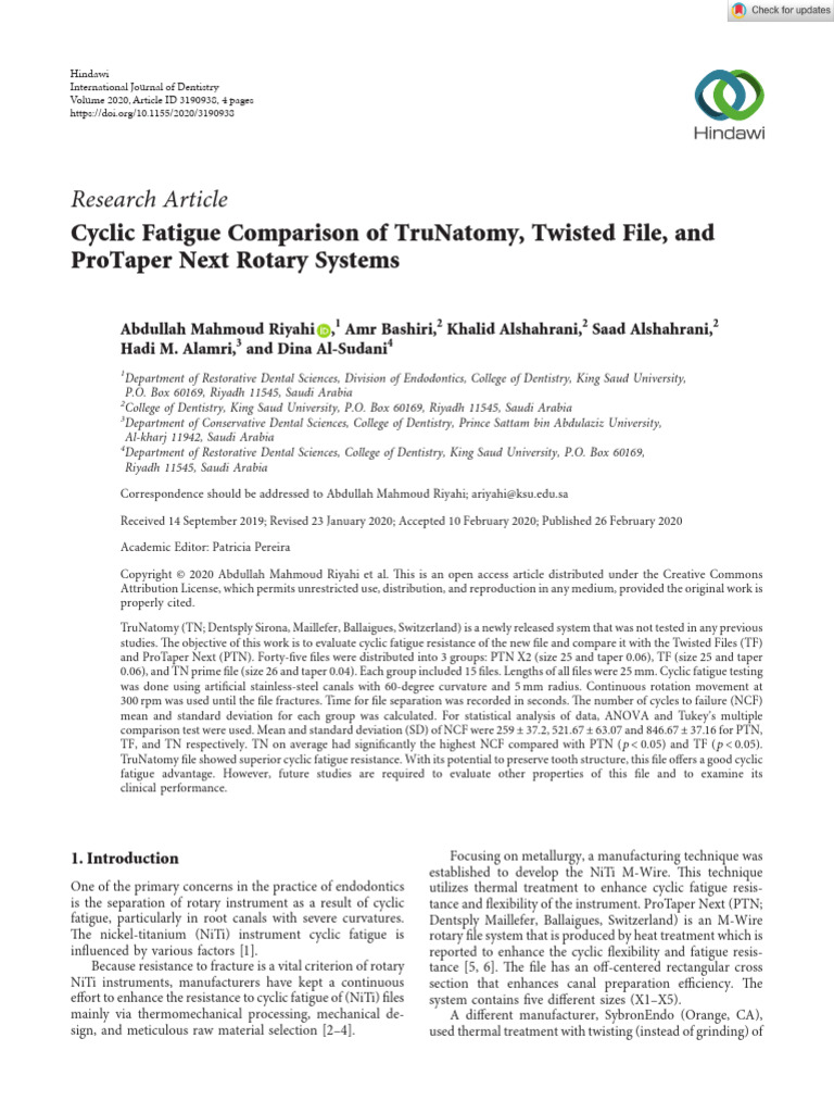 International Journal of Dentistry - 2020 - Riyahi - Cyclic Fatigue Comparison of TruNatomy ...