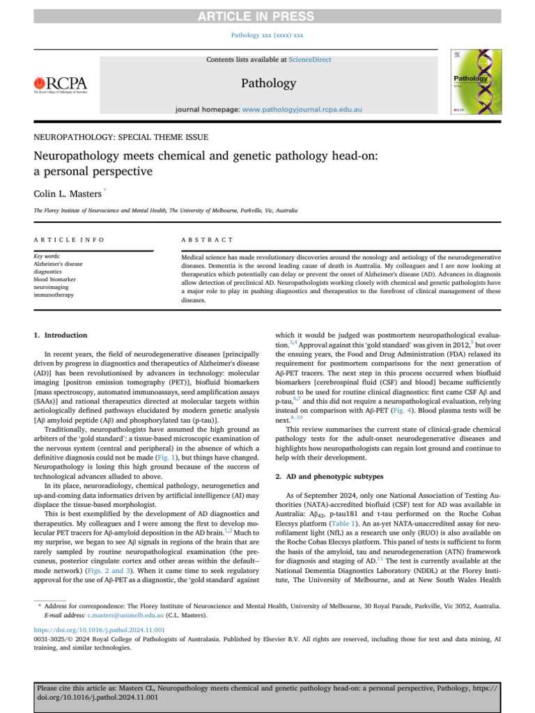 Neuropathology meets chemical and genetic pathology head-on: a personal ...