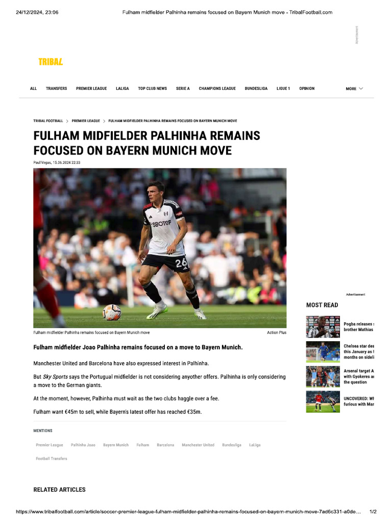 Fulham Midfielder Palhinha Remains Focused On Bayern Munich Move | PDF