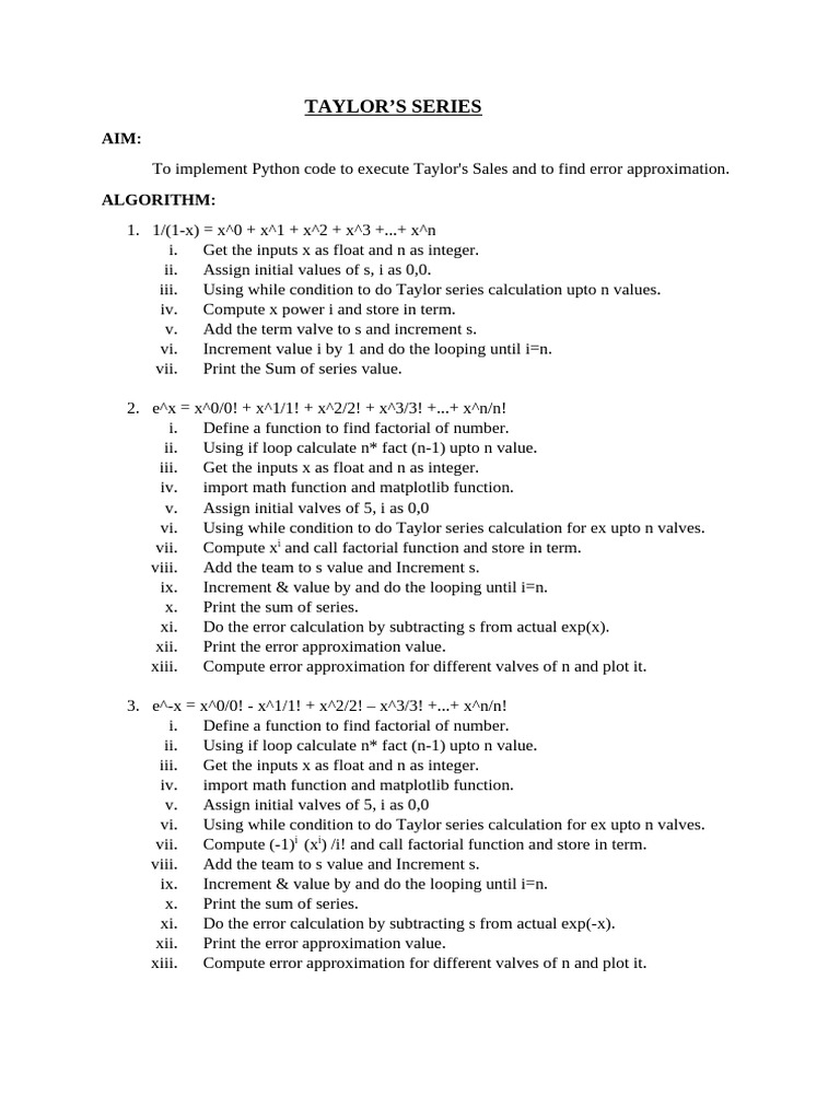 Python Ex 2 - Taylor's Series | PDF | Function (Mathematics) | Numbers