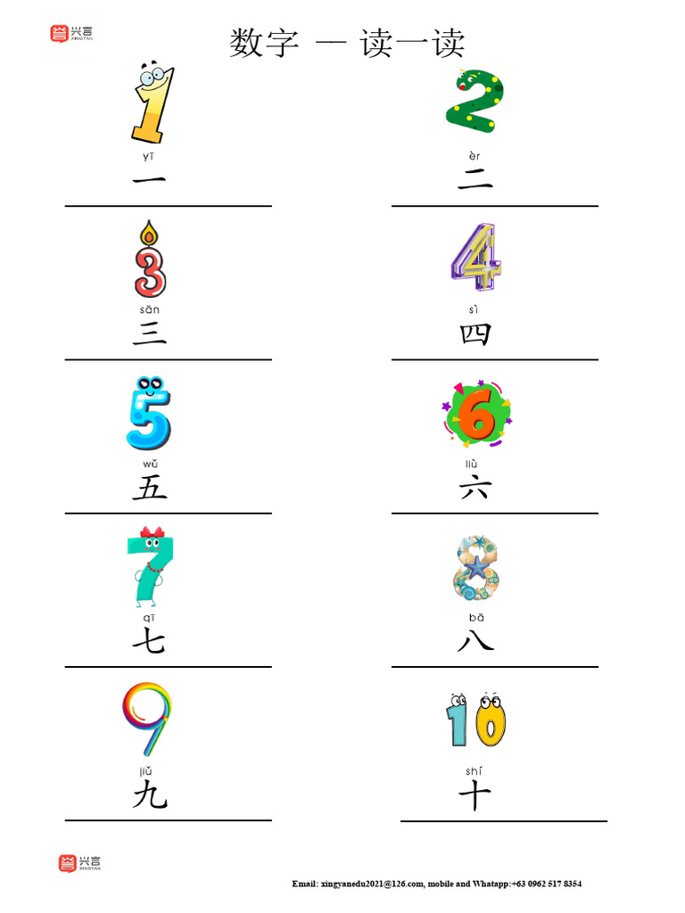 Number 1-9 in Chinese, English and Tagalog | PDF