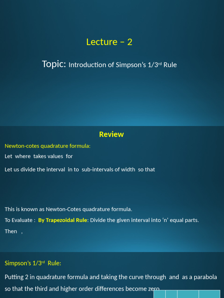 Unit 3 - Lecture 2 - Numerical Integration by Simpson's One Third Rule | PDF | Applied ...