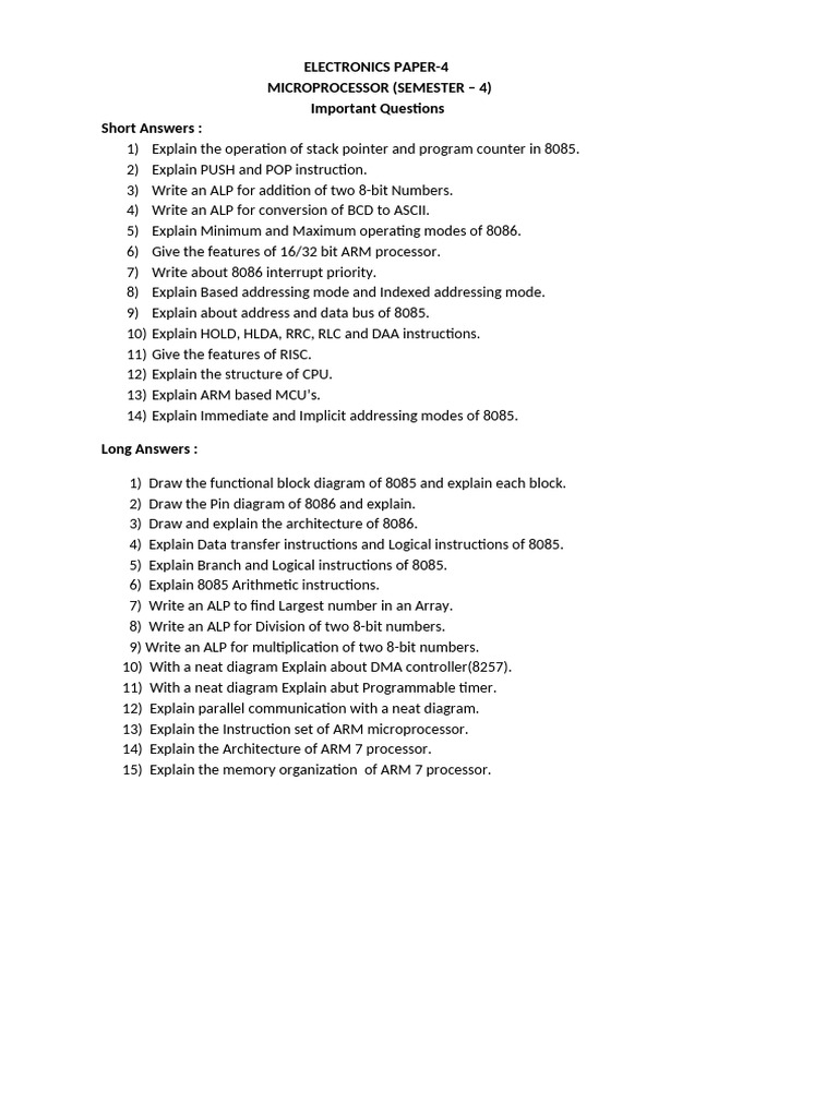 Microprocessor IMP Qstns. | PDF