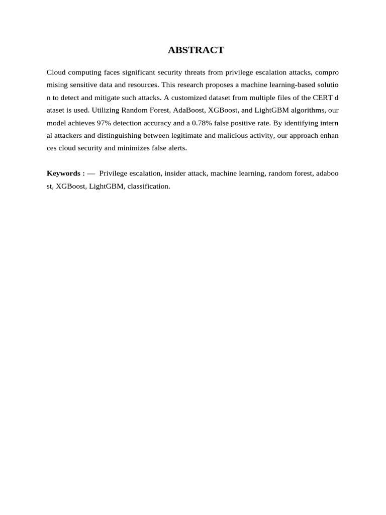 Privilege Escalation Attack Detection And Mitigation In Cloud Using