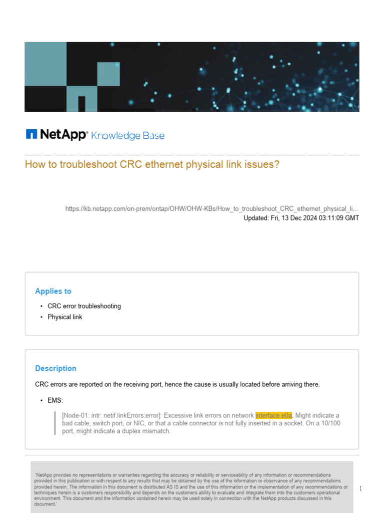 How To Troubleshoot CRC Ethernet Physical Link Issues | PDF | Network Interface Controller ...