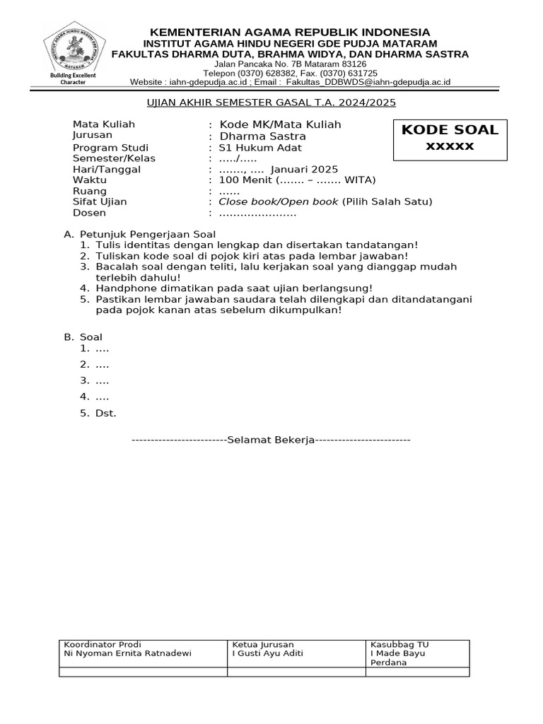 Template soal hk adat | PDF