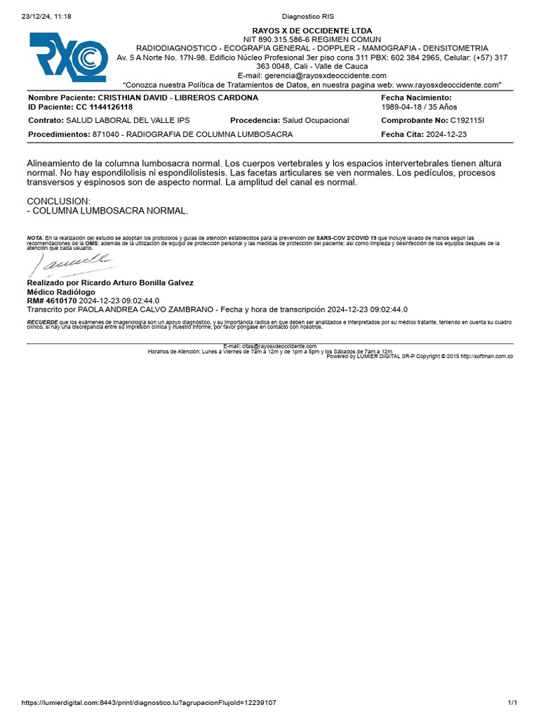 Cristhian David Libreros Cardona | PDF | Pruebas medicas | Imagen