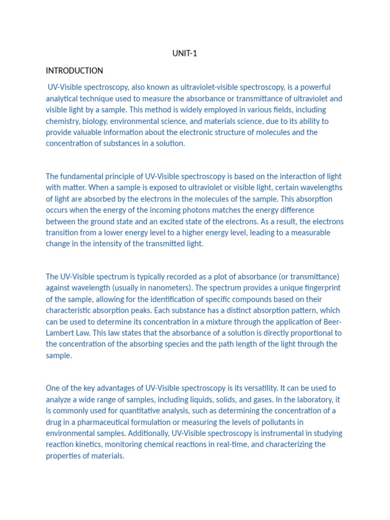 MPAT UNIT-1 | PDF | Ultraviolet–Visible Spectroscopy | Absorbance