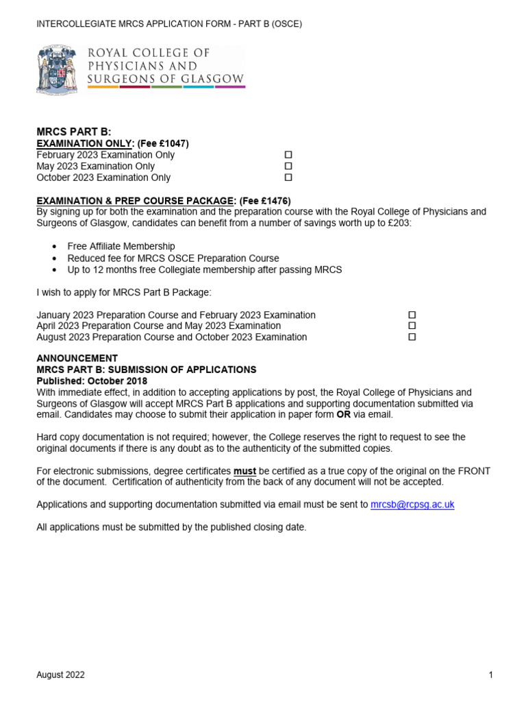 Mrcs Part B Osce App Form 2023 RCPSG | PDF | Homosexuality