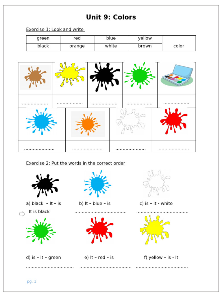 Unit 9: Colors Exercises for Kids | PDF | Stationery