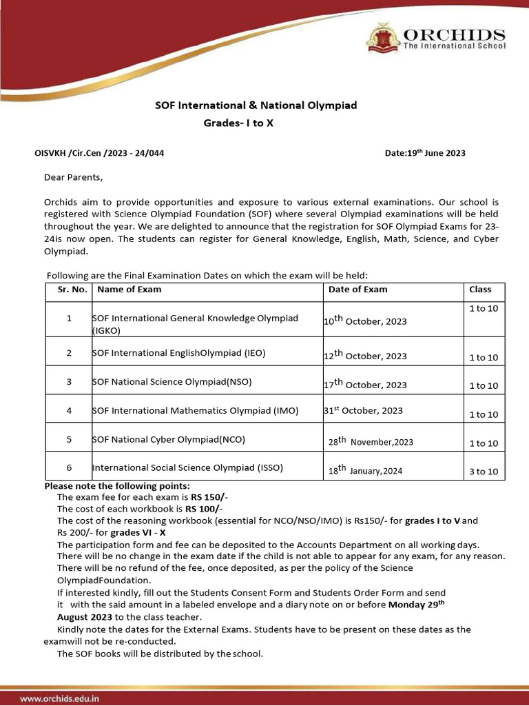 SOF Olympiad Registration Details 2023-24 | PDF