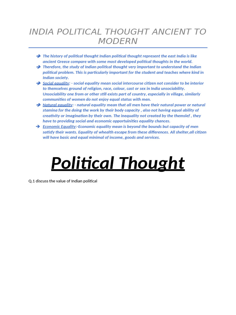 INDIA POLITICAL THOUGHT ANCIENT TO MODERN | PDF