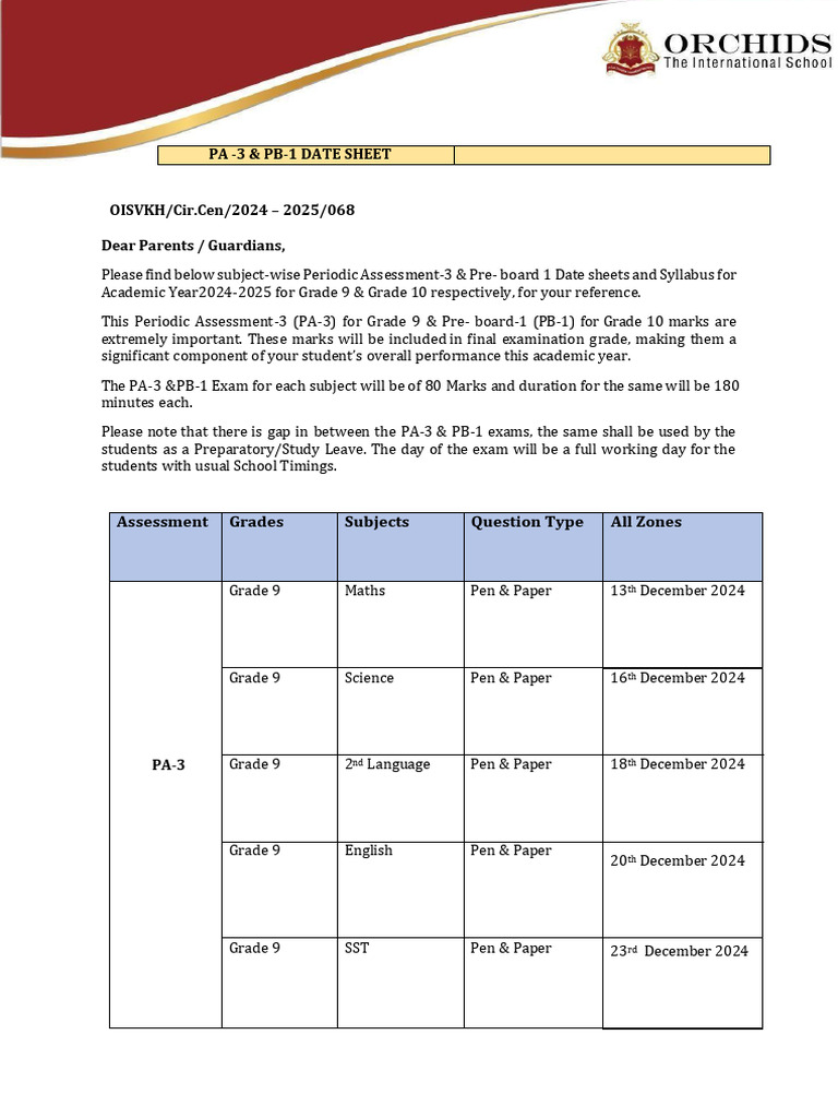 Grade 9 & 10 Exam Schedule 2024 | PDF | Educational Stages | Qualifications