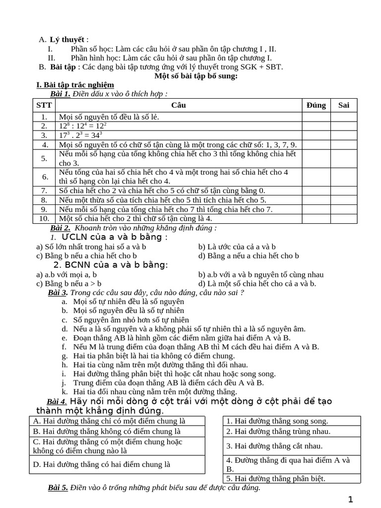 De Cuong On Tap HK1 Toan 6 | PDF