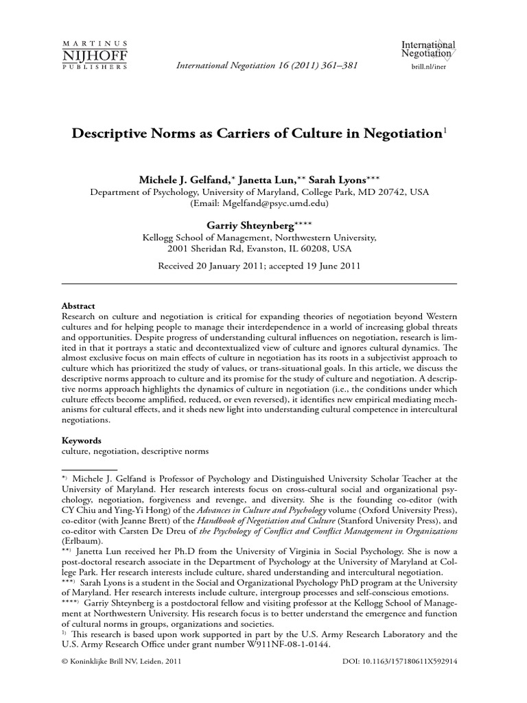Descriptive Norms as Carriers of Culture | PDF | Negotiation | Cognition