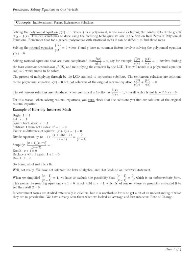 Solving Equations One Variable | PDF | Polynomial | Equations