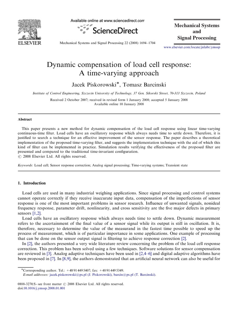 Dynamic Load Cell Response Compensation | PDF | Filter (Signal ...