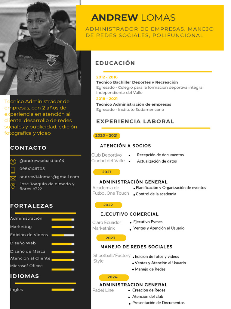 Hoja de Vida Andrew Lomas | PDF | Ecuador
