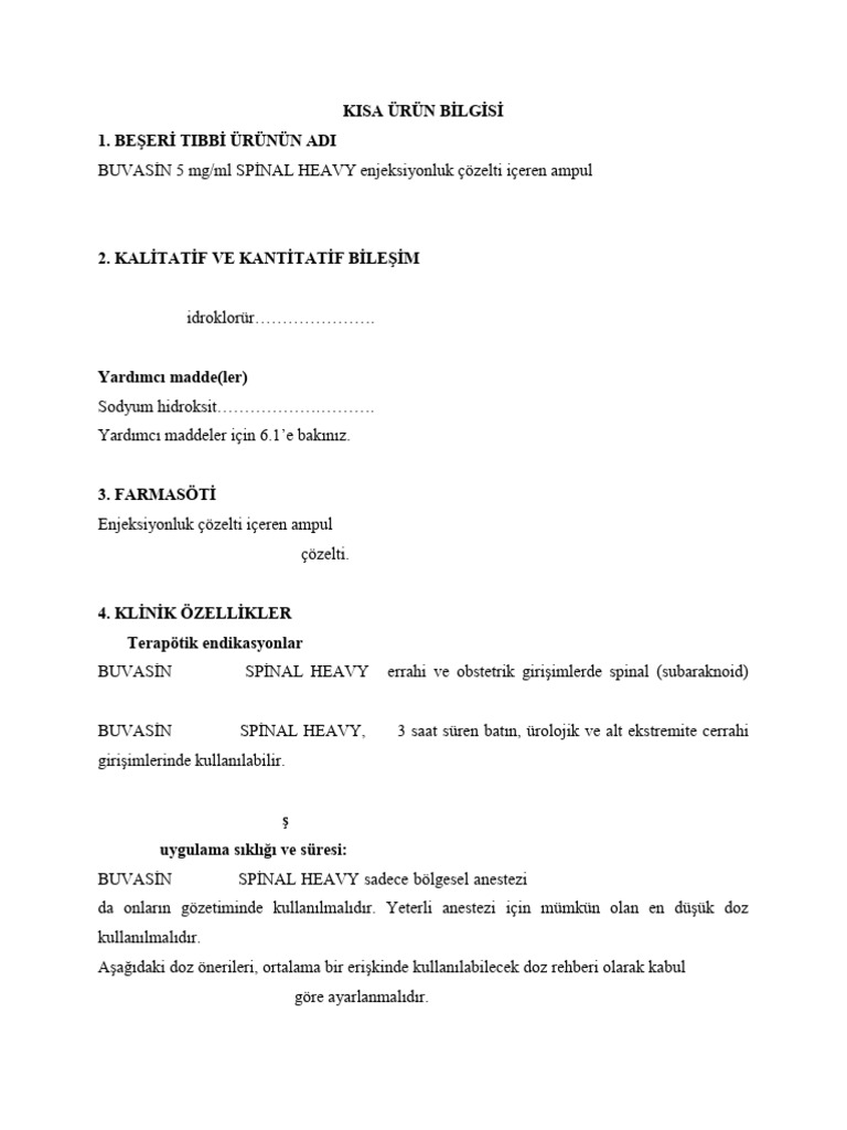 Buvasin 5 MGML Spinal Heavy Enjeksiyonluk Cozelti Ef5c Kub | PDF