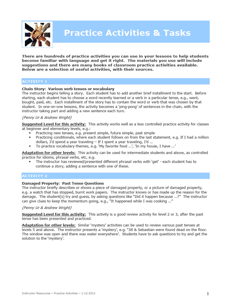 Resource - Practice Activities | PDF | Verb | Language Mechanics