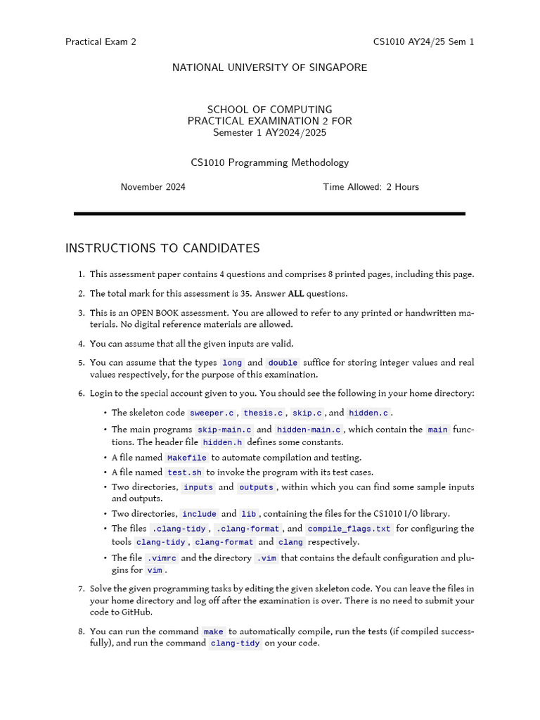 CS1010 Practical Exam 2 Guide | PDF | Time Complexity | Software Engineering