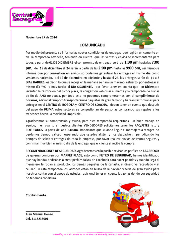 Nuevas Condiciones de Entrega Navideñas | PDF