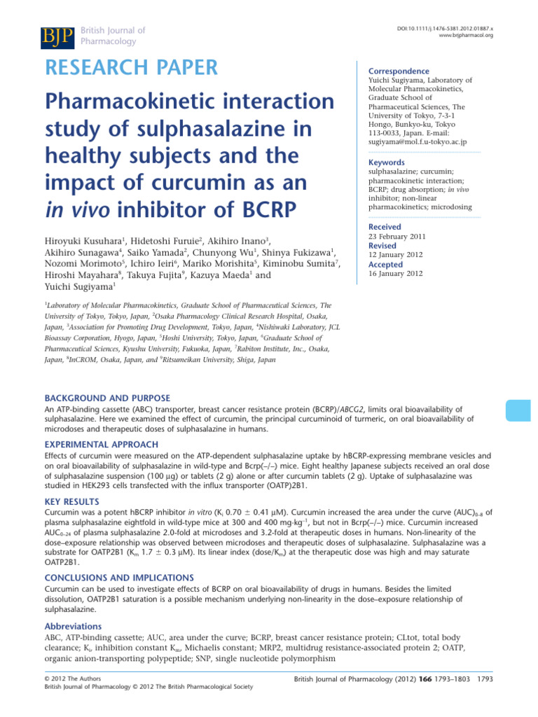Curcumin Sulfasalazine BCRP Inhibition | PDF | Pharmacokinetics ...