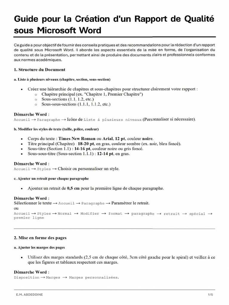 Guide Pour Rapport Sous Word TC-1 | PDF