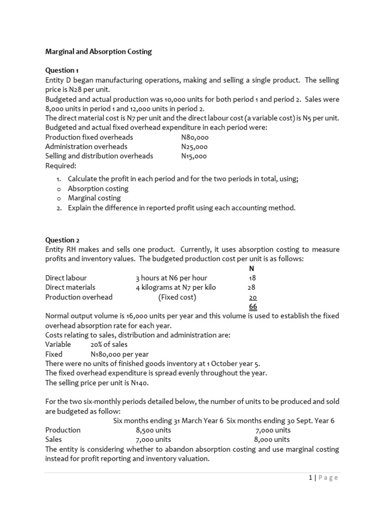 Marginal and Absorption Costing | PDF | Inventory | Cost Of Goods Sold