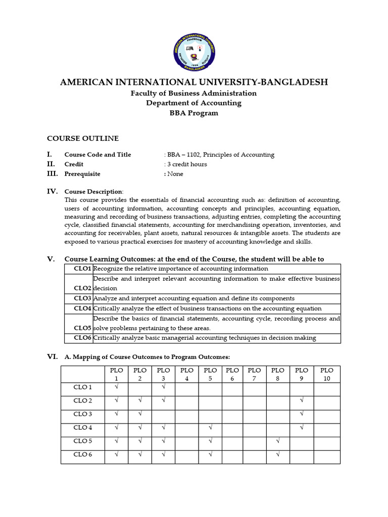 Principles of Accounting Course Outline | PDF | Debits And Credits ...