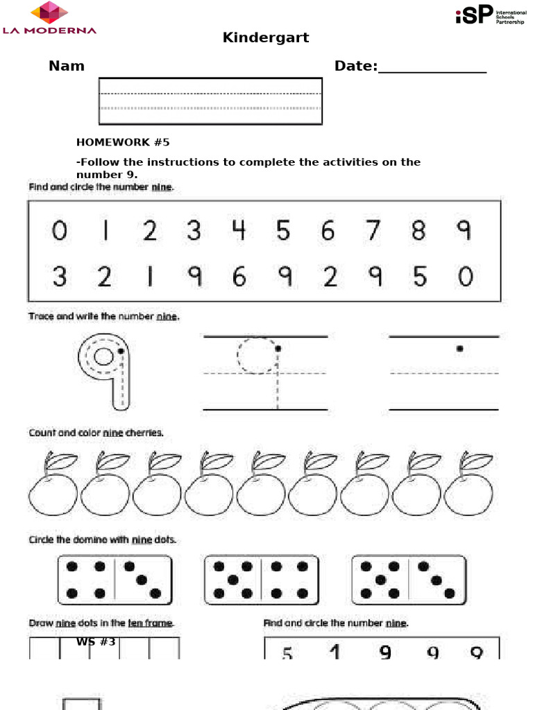 Kindergarten Homework Activities 9 & M | PDF
