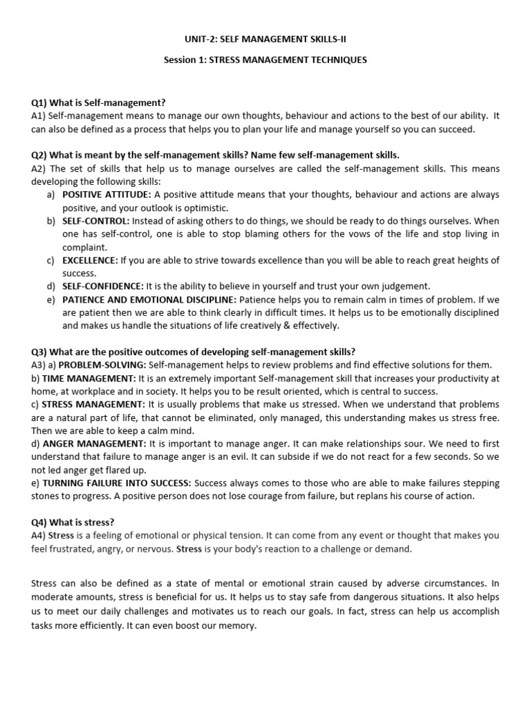UNIT-2 Self Management Skill-II Class X Code 402 - Notes | PDF ...