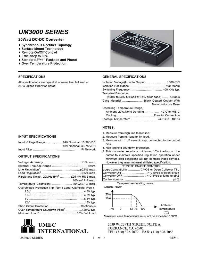 20W DC-DC Converter UM3000 Series | PDF | Electrical Engineering ...