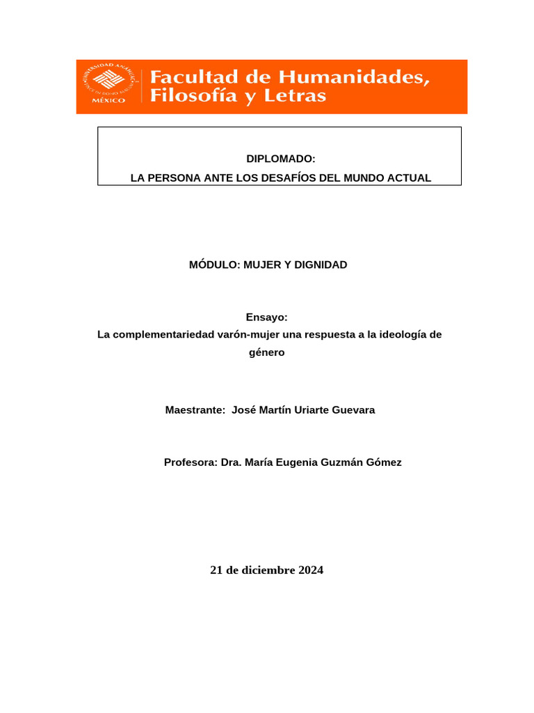 Ensayo - Modulo - Mujer y Dignidad | PDF | Género | Estudios de género