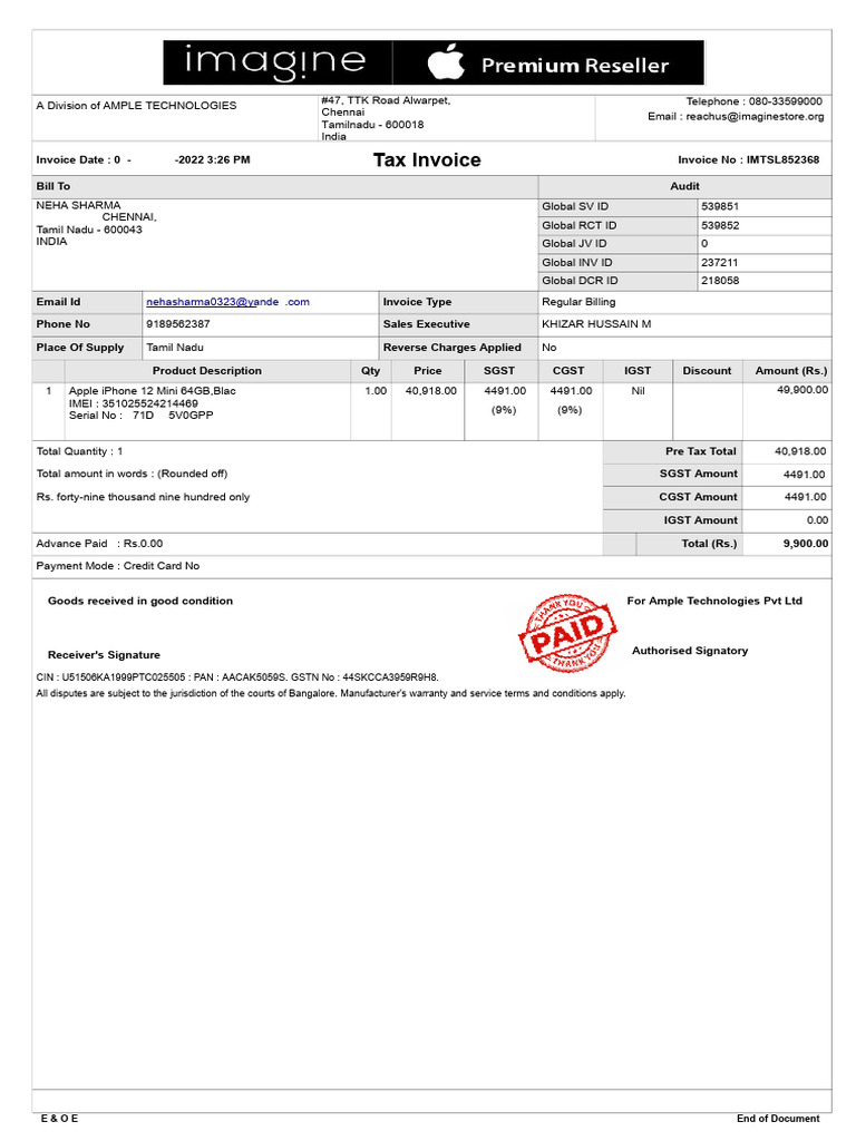 Imagine | PDF | Invoice | I Phone