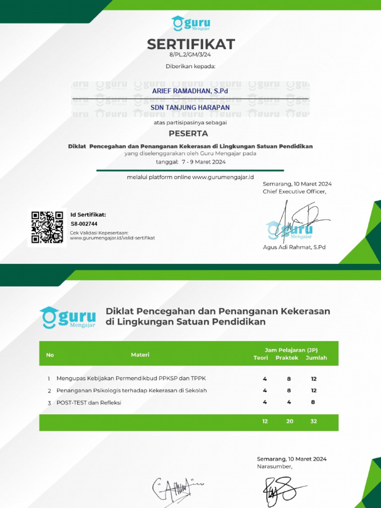 s8-002744 - Arief Ramadhan, S.PD - Sertifikat Peserta - s8-002744 - Arief Ramadhan, S.PD | PDF