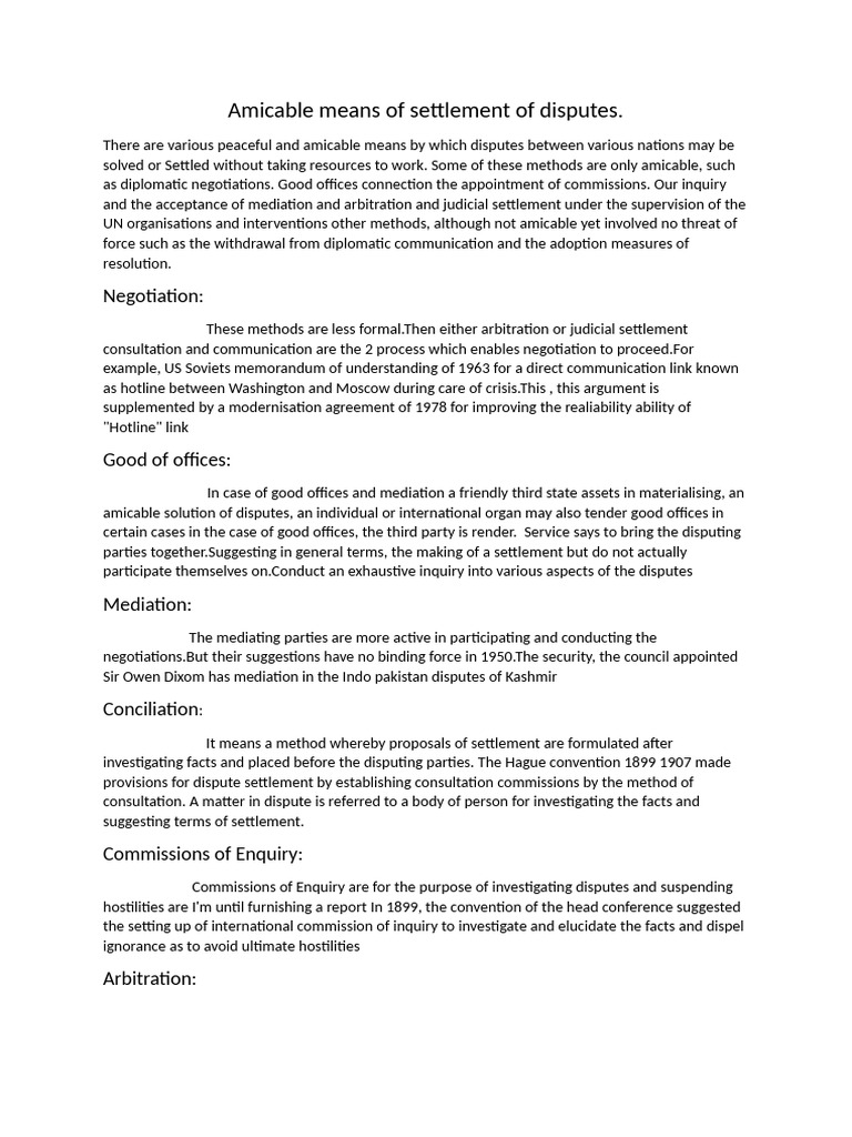 Amicable Means of Settlement of Disputes | PDF | Mediation | Arbitration